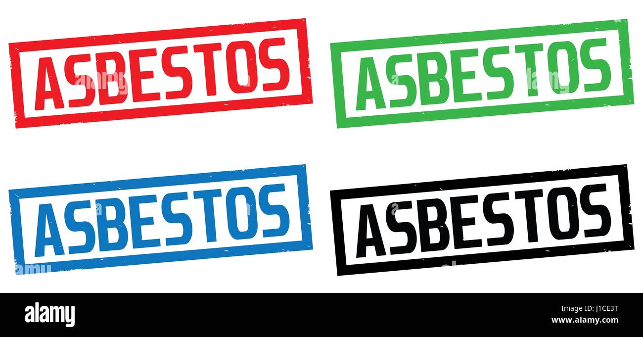 ASBESTOS text, on rectangle border stamp sign, in color set Stock Photo ...