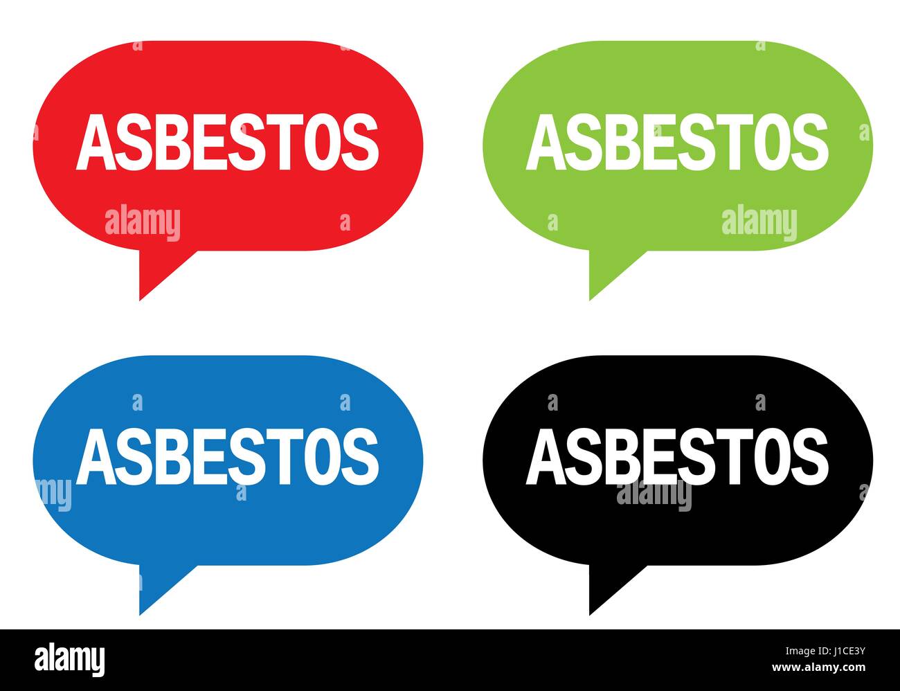 ASBESTOS text, on rectangle speech bubble sign, in color set Stock ...