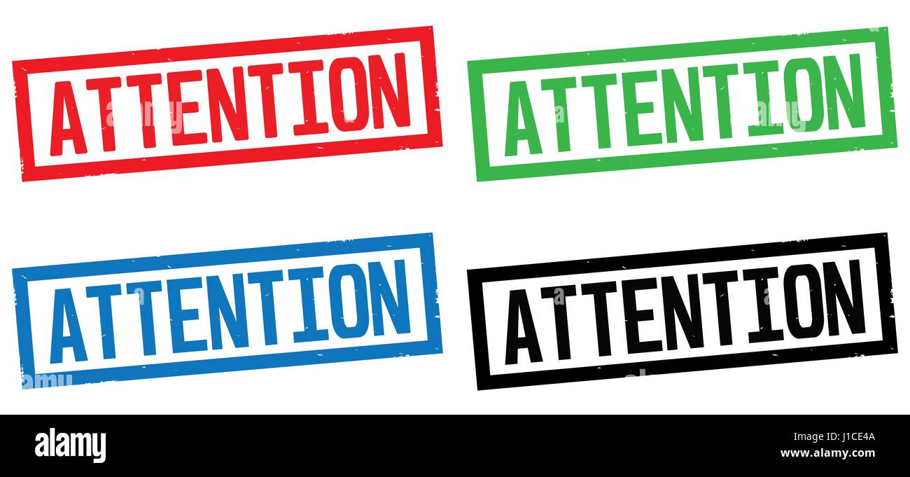 ATTENTION text, on rectangle border stamp sign, in color set Stock ...
