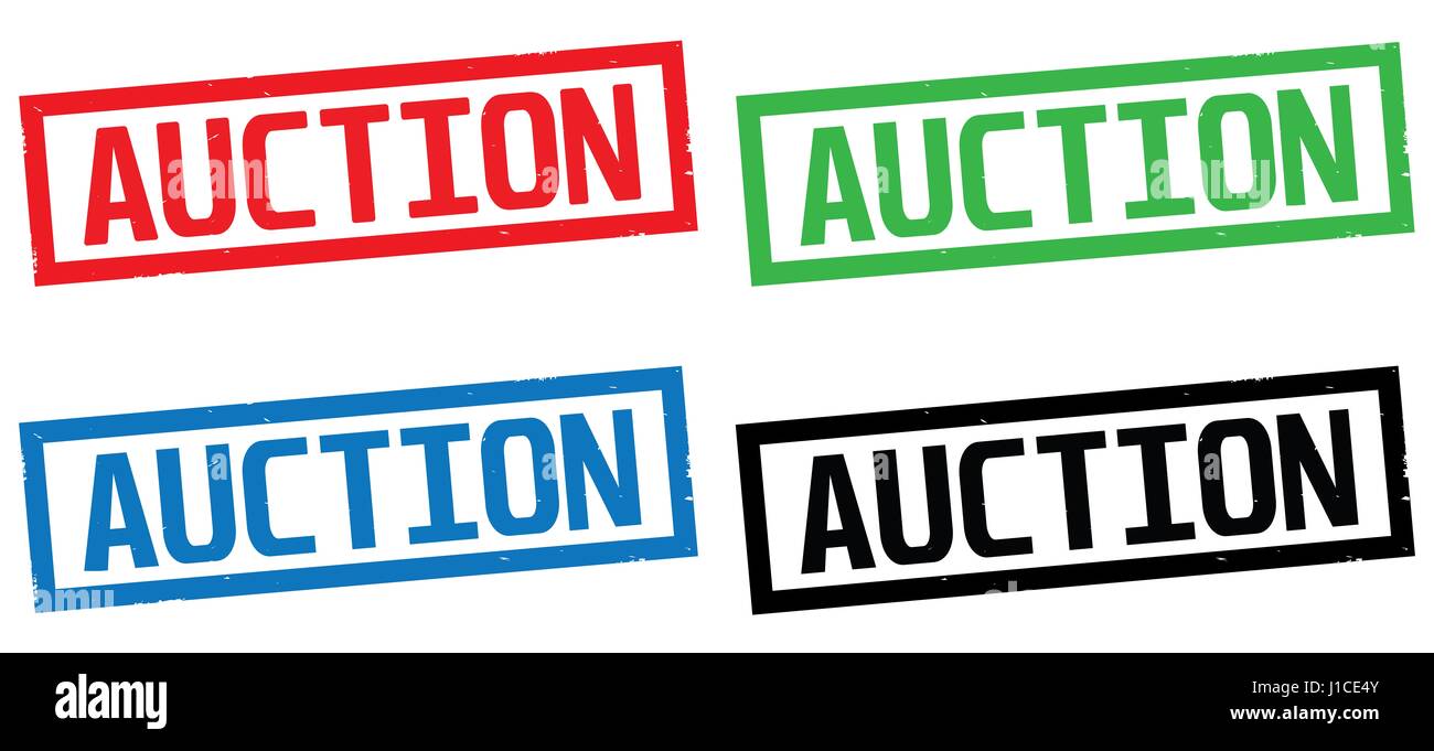 AUCTION text, on rectangle border stamp sign, in color set Stock Photo ...