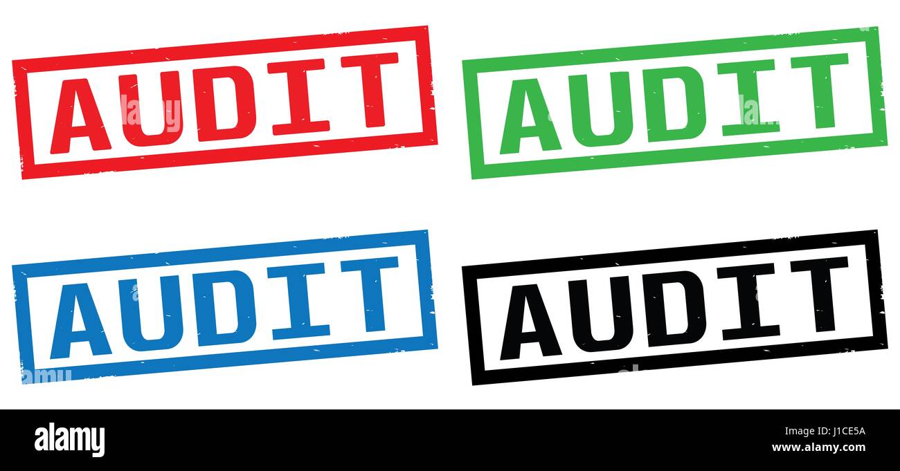 AUDIT text, on rectangle border stamp sign, in color set Stock Photo ...
