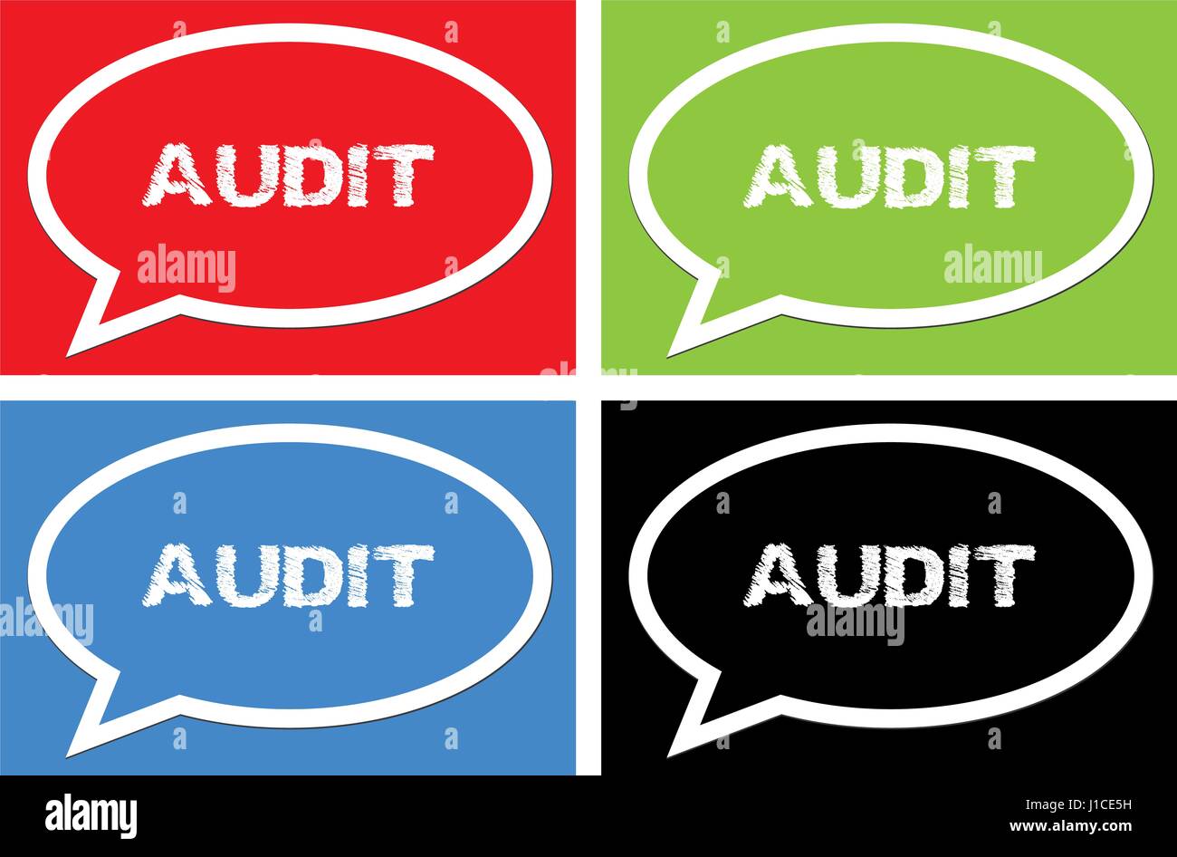 AUDIT text, on ellipse speech bubble sign, in color set Stock Photo - Alamy