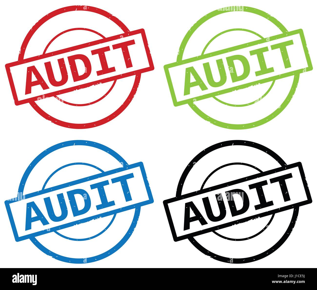 AUDIT text, on round simple stamp sign, in color set Stock Photo - Alamy