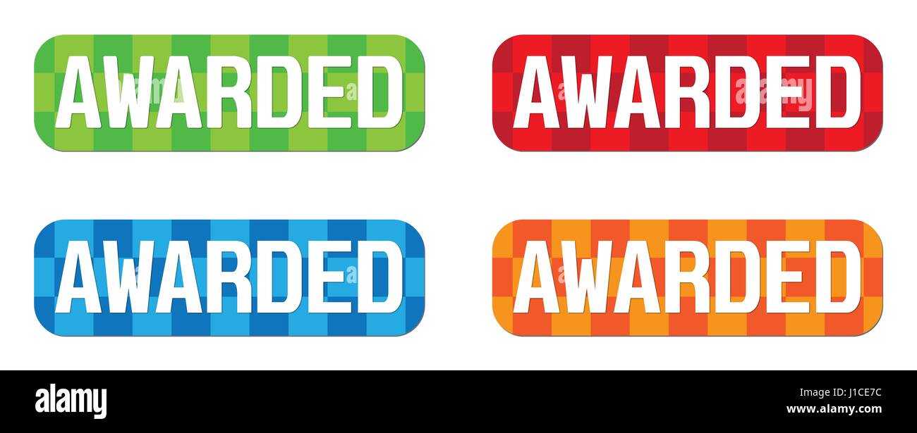 AWARDED text, on rectangle, zig zag pattern stamp sign, in color set ...