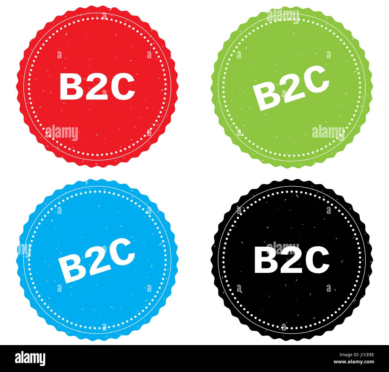 B2C text, on round wavy border stamp badge, in color set Stock Photo ...