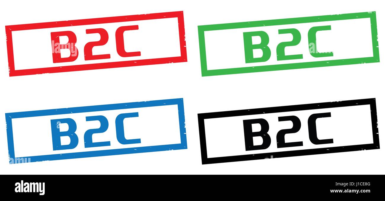 B2C text, on rectangle border stamp sign, in color set Stock Photo - Alamy