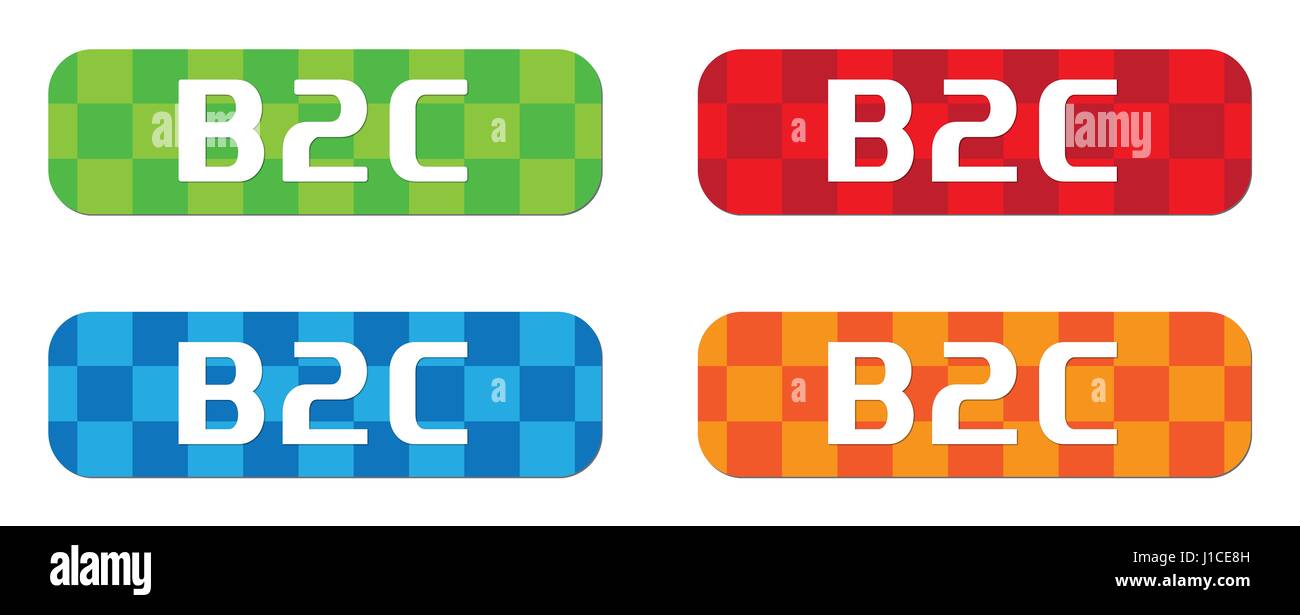 B2C text, on rectangle, zig zag pattern stamp sign, in color set Stock ...