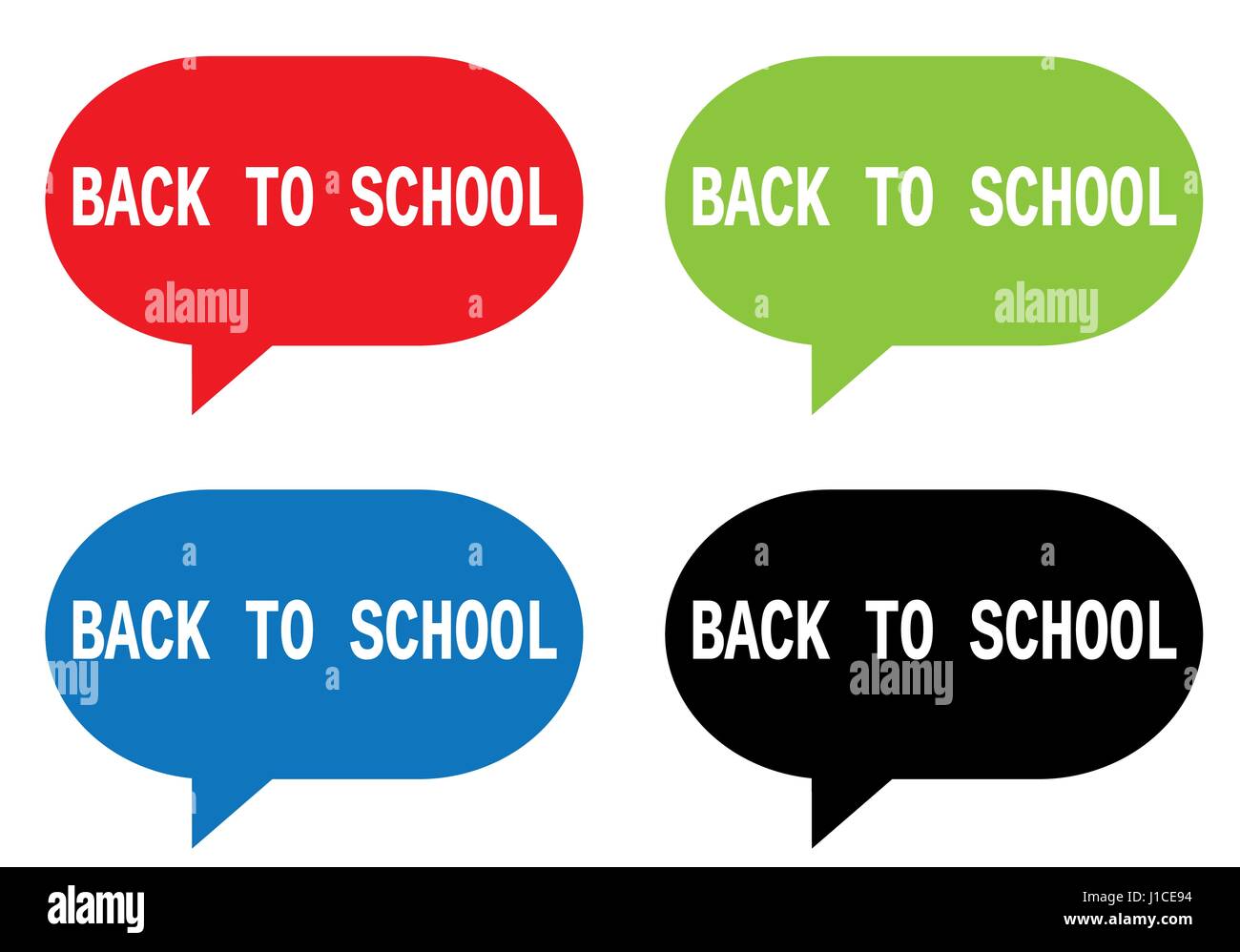 BACK TO SCHOOL text, on rectangle speech bubble sign, in color set ...