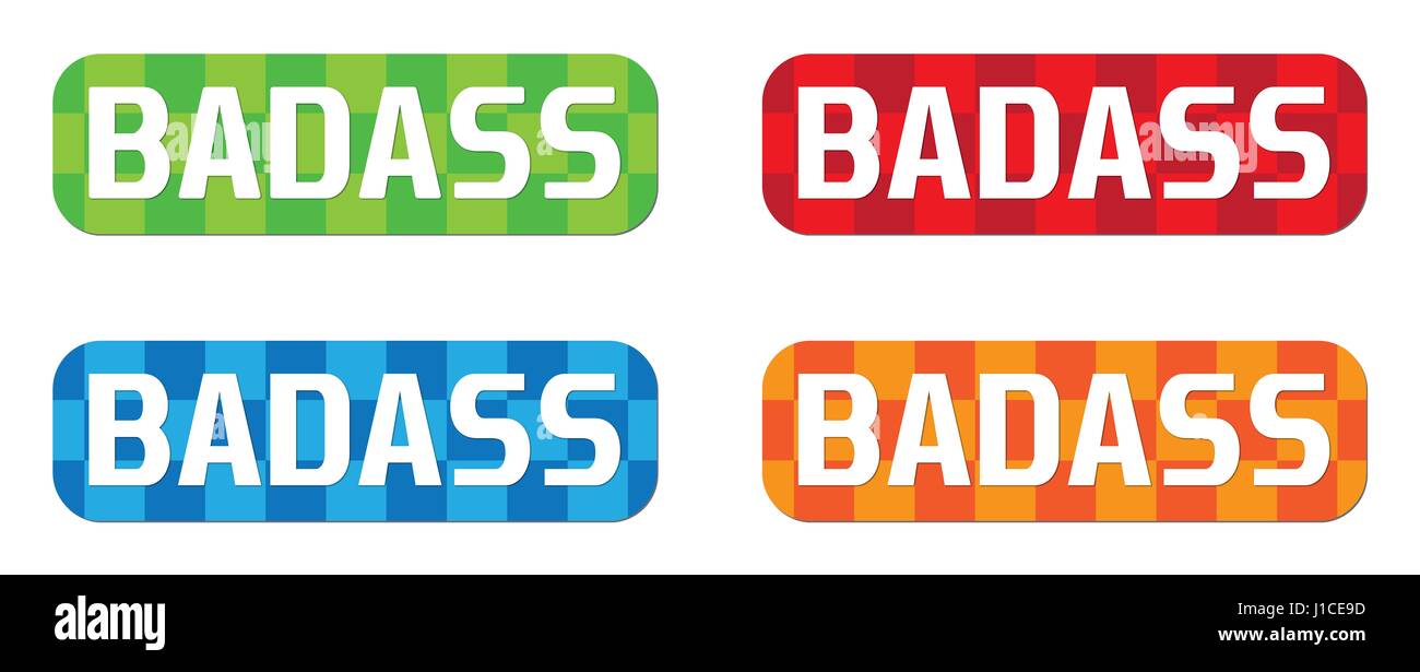 BADASS text, on rectangle, zig zag pattern stamp sign, in color set ...