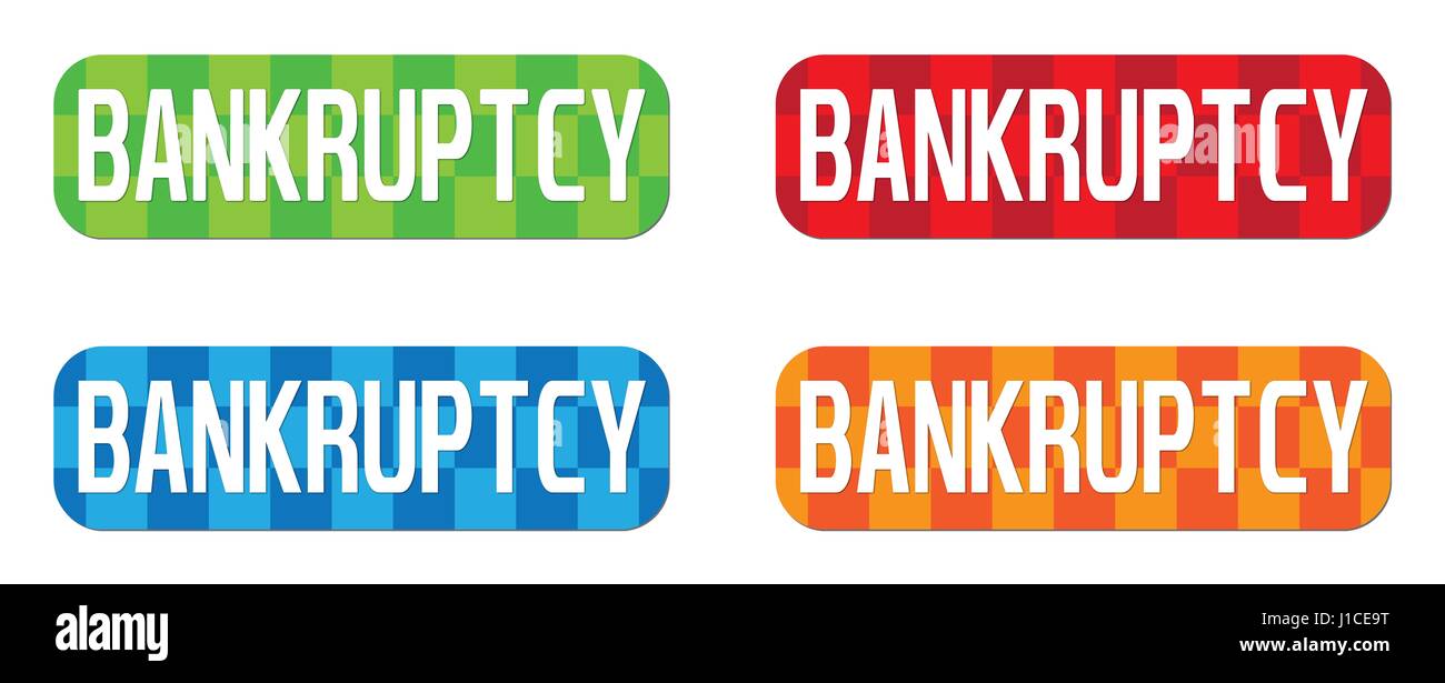 BANKRUPTCY text, on rectangle, zig zag pattern stamp sign, in color set ...