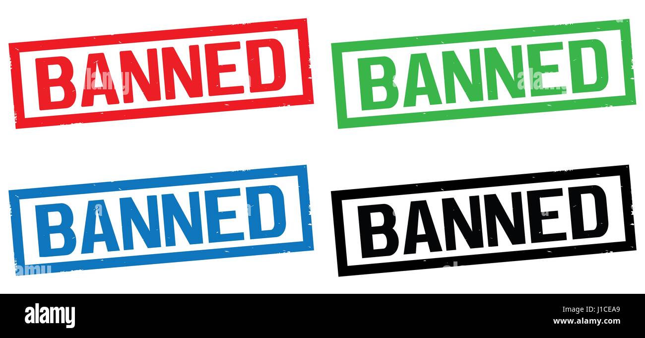BANNED text, on rectangle border stamp sign, in color set Stock Photo ...