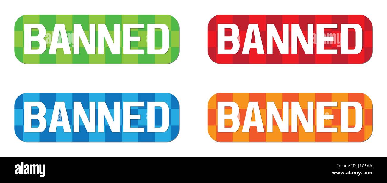 BANNED text, on rectangle, zig zag pattern stamp sign, in color set ...