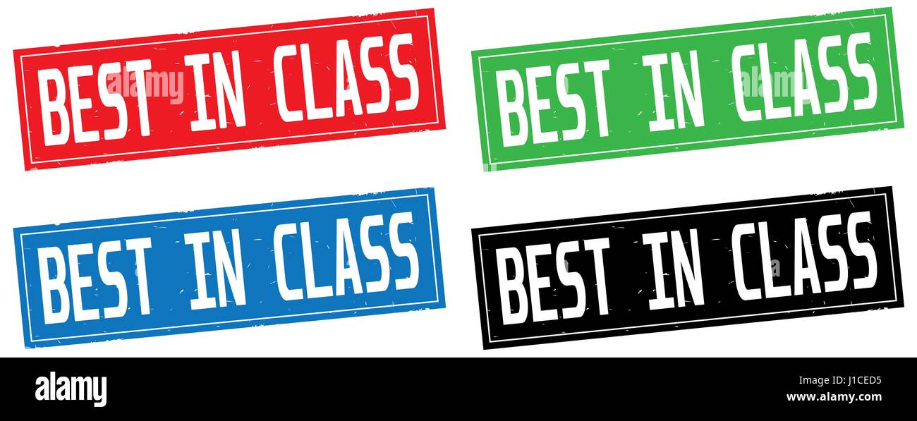 BEST IN CLASS text, on rectangle stamp sign, in color set Stock Photo ...