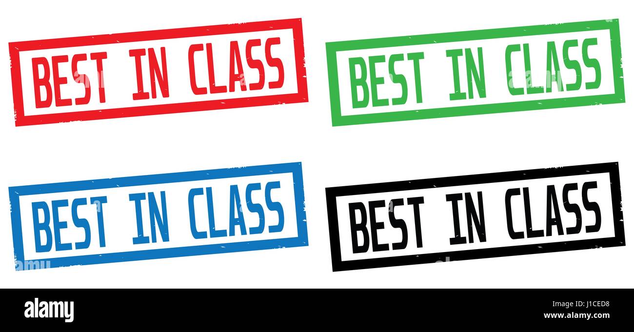 BEST IN CLASS text, on rectangle border stamp sign, in color set Stock ...
