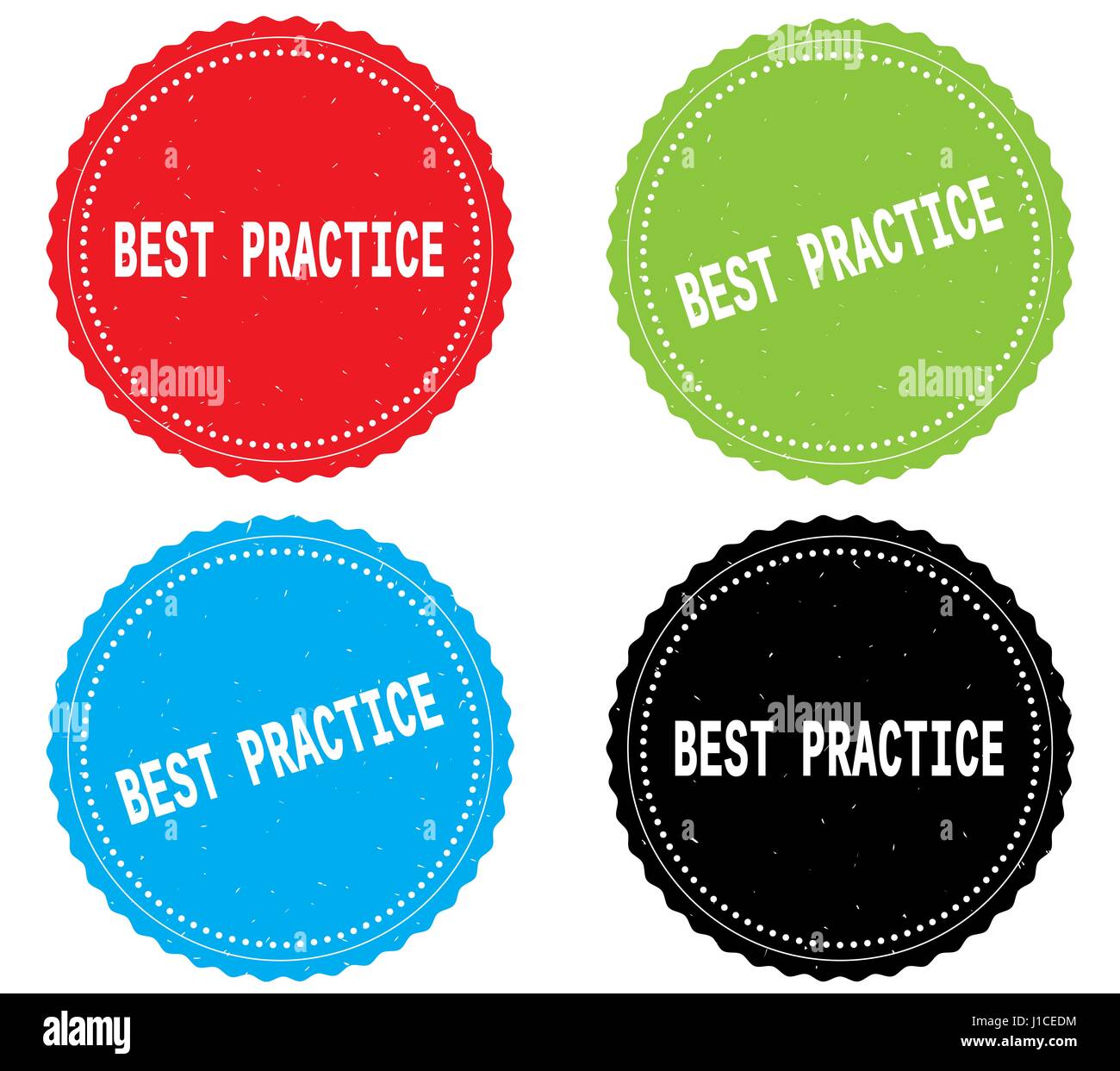 BEST PRACTICE text, on round wavy border stamp badge, in color set ...