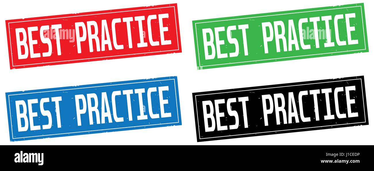 BEST PRACTICE text, on rectangle stamp sign, in color set Stock Photo ...