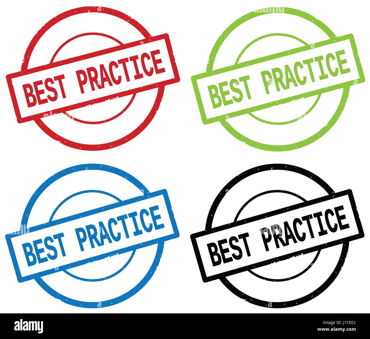 BEST PRACTICE text, on round simple stamp sign, in color set Stock ...