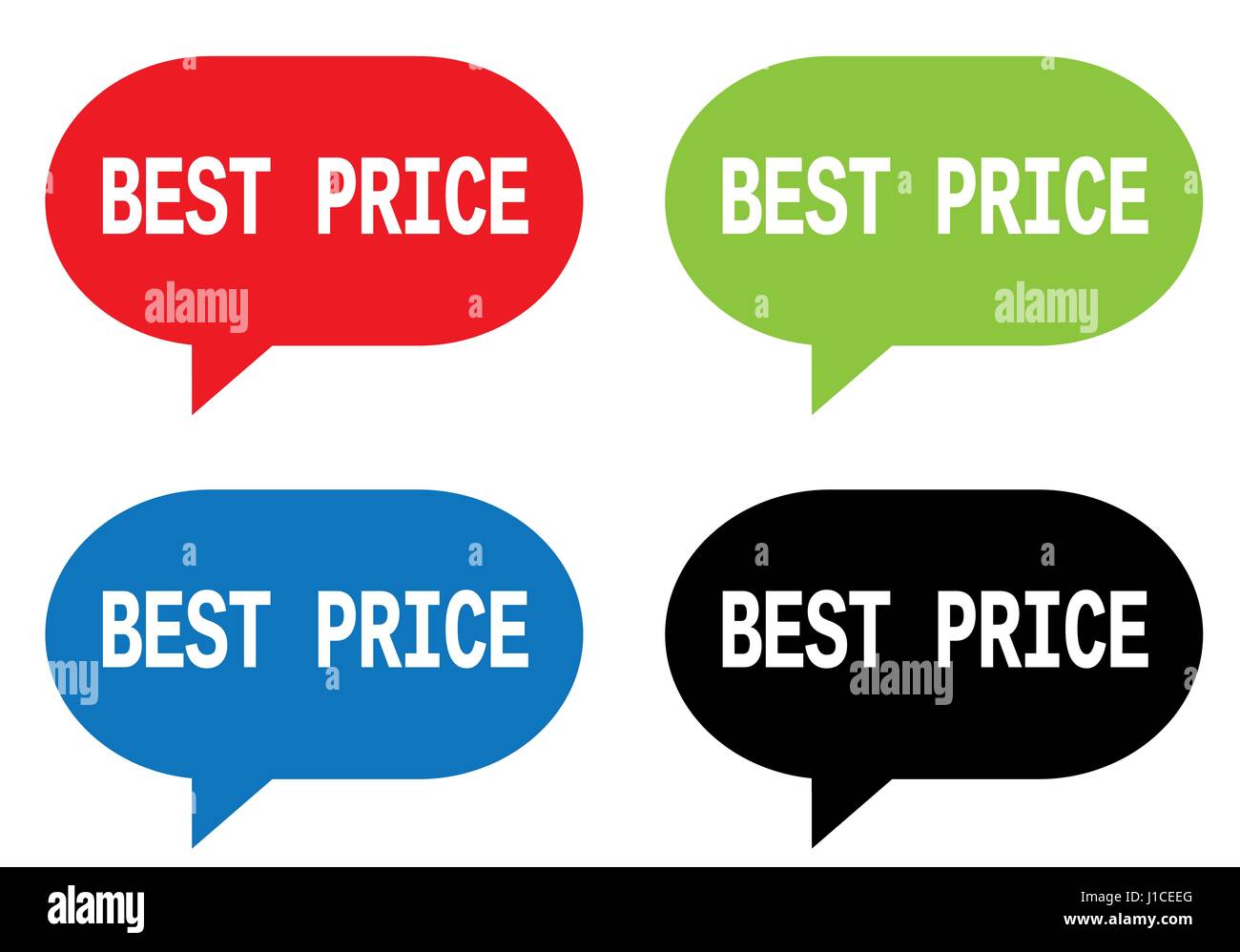 BEST PRICE text, on rectangle speech bubble sign, in color set Stock ...