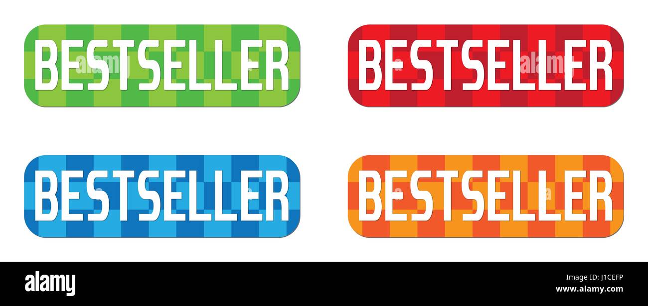 BESTSELLER text, on rectangle, zig zag pattern stamp sign, in color set ...