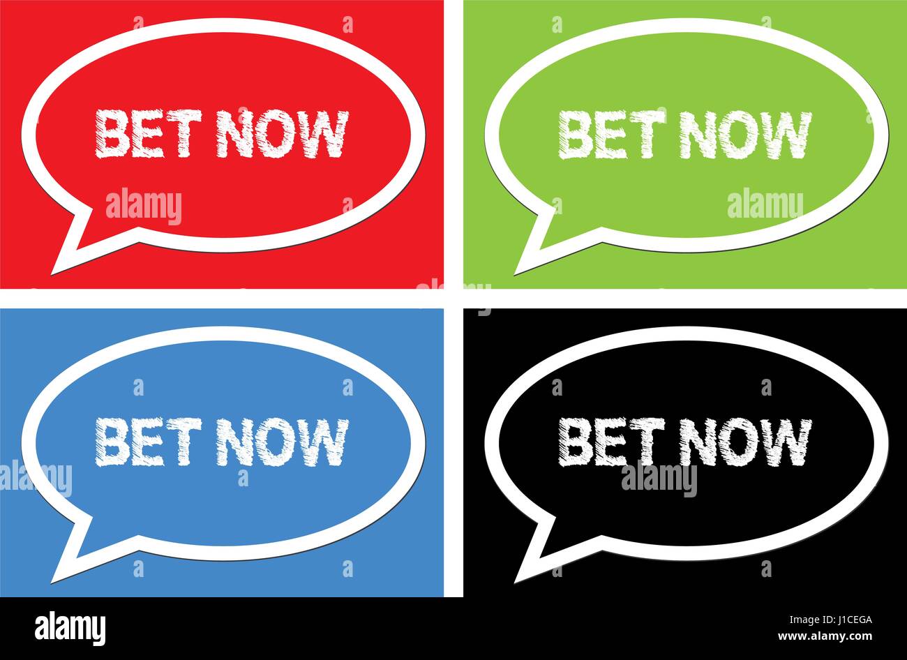 BET NOW text, on ellipse speech bubble sign, in color set Stock Photo ...