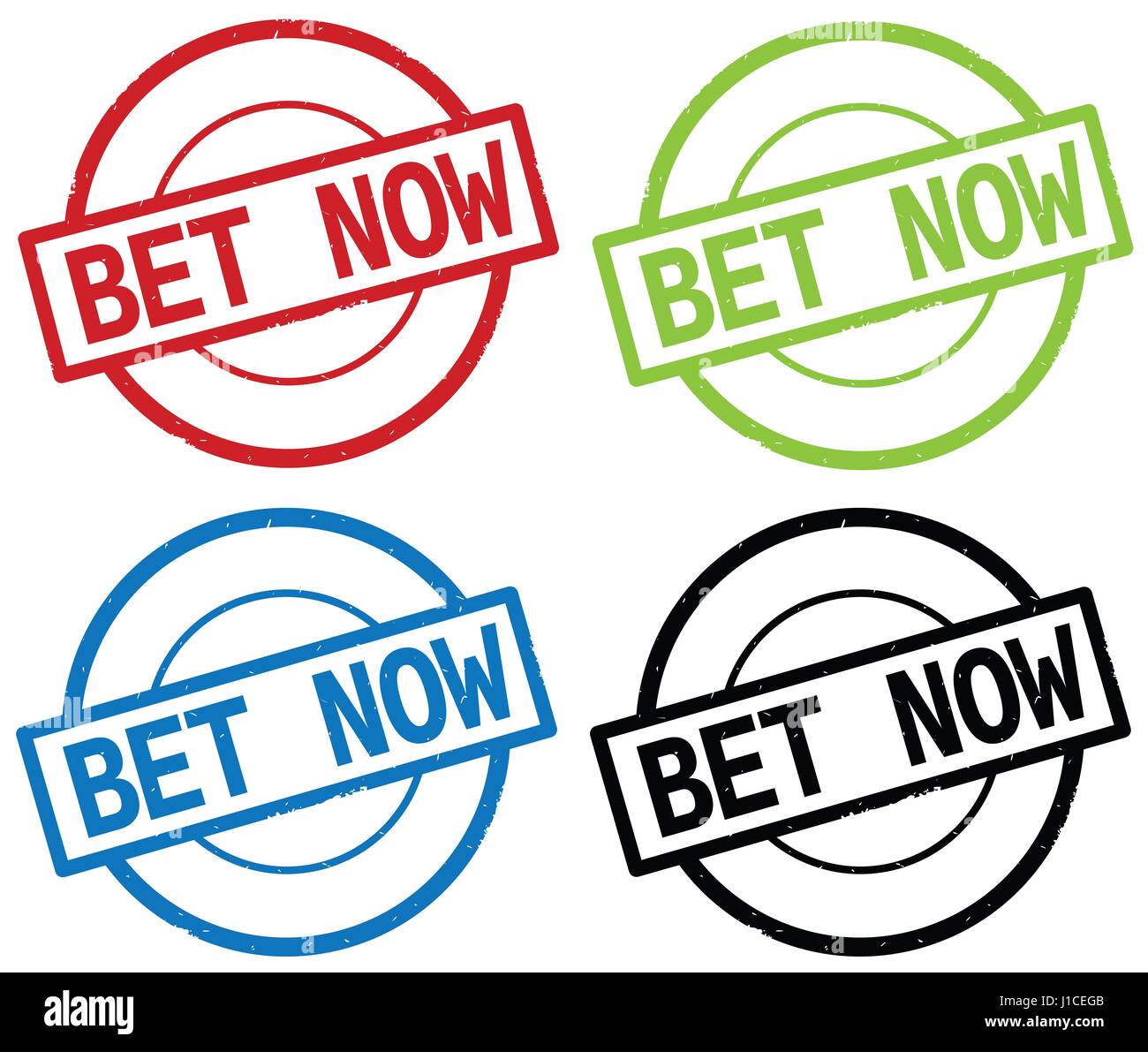 BET NOW text, on round simple stamp sign, in color set Stock Photo - Alamy