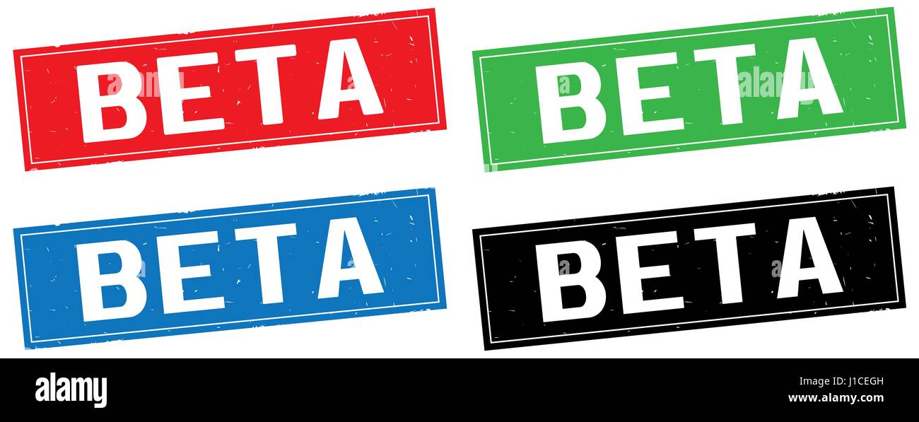 BETA text, on rectangle stamp sign, in color set Stock Photo - Alamy