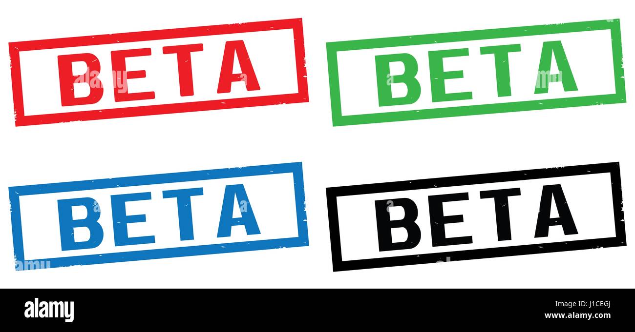 BETA text, on rectangle border stamp sign, in color set Stock Photo - Alamy