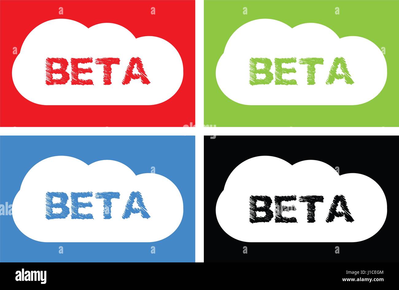BETA text, on cloud bubble sign, in color set Stock Photo - Alamy
