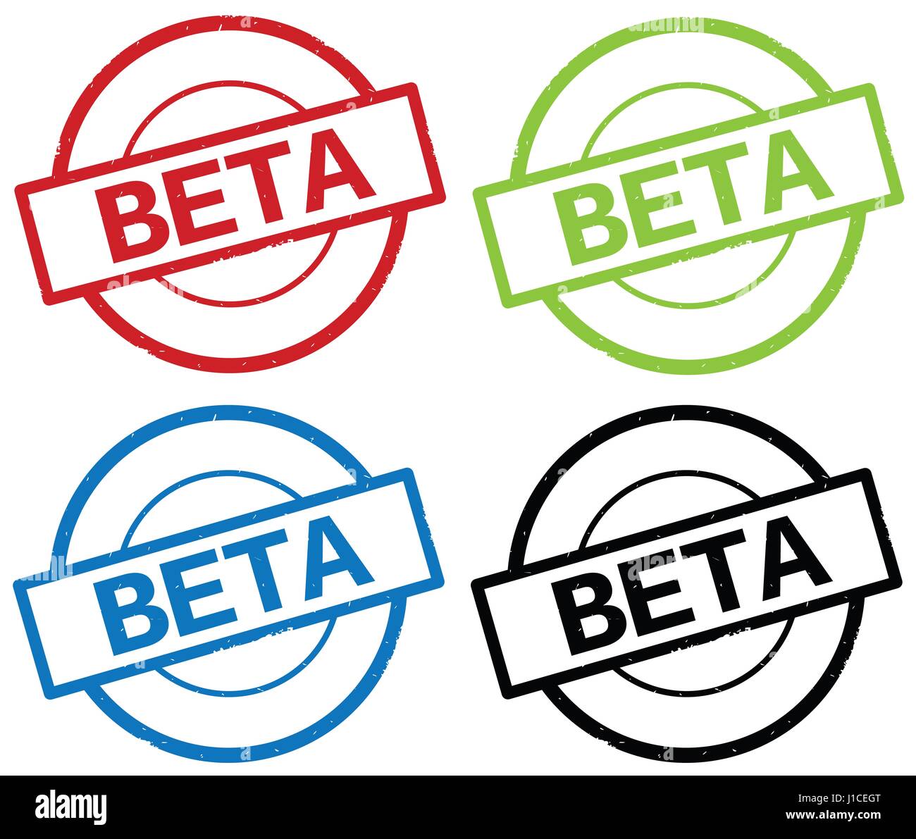 BETA text, on round simple stamp sign, in color set Stock Photo - Alamy