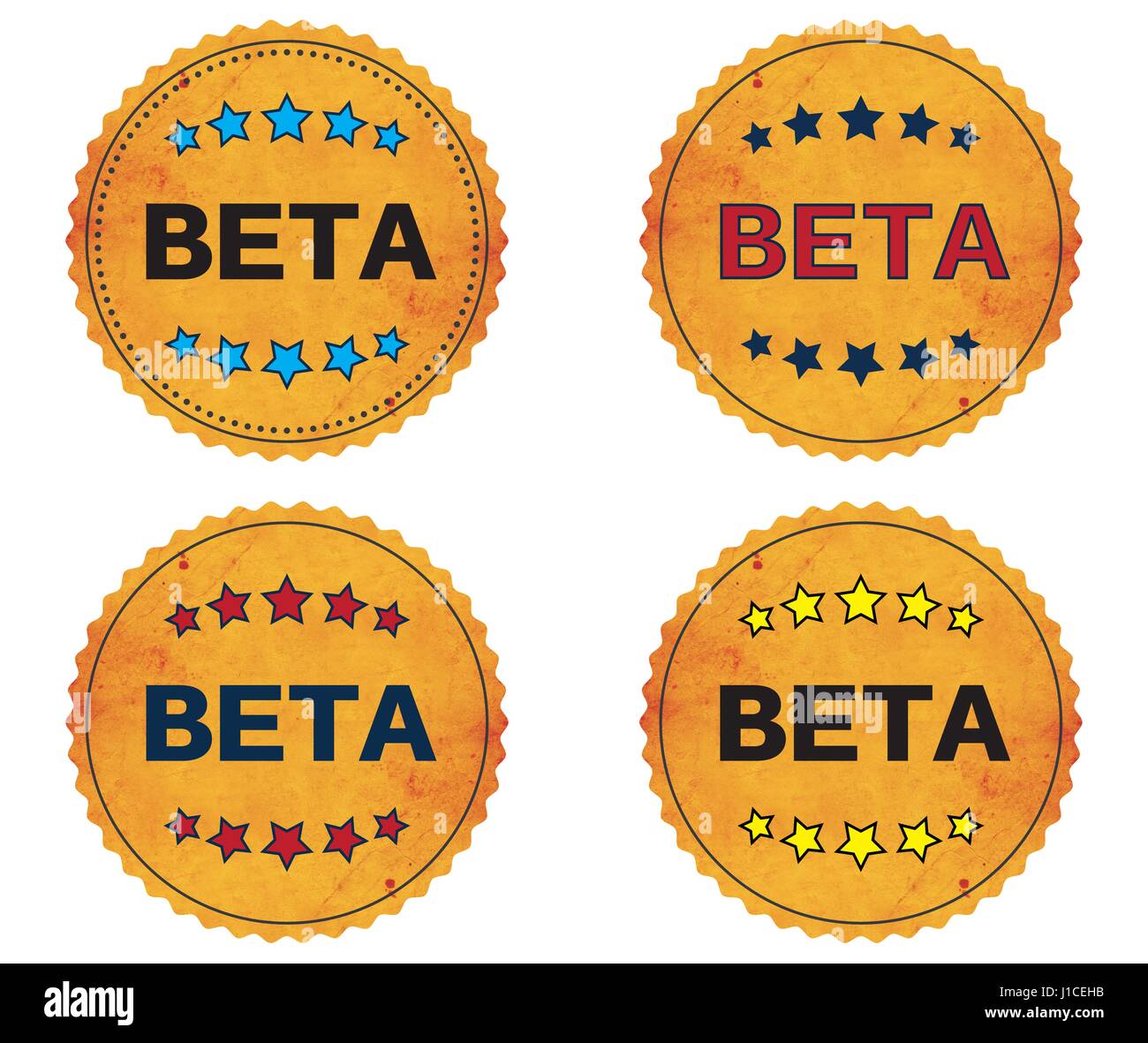 BETA text, on round wavy border vintage stamp badge, in color set Stock ...