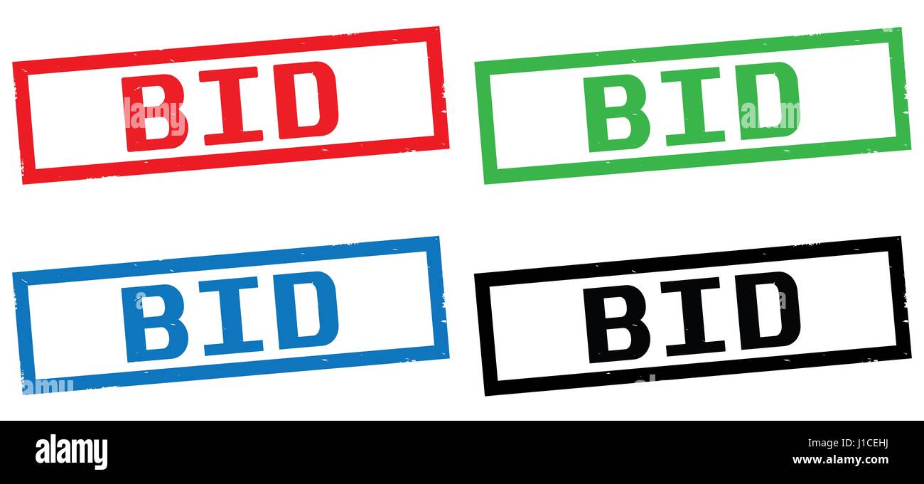 BID text, on rectangle border stamp sign, in color set Stock Photo - Alamy