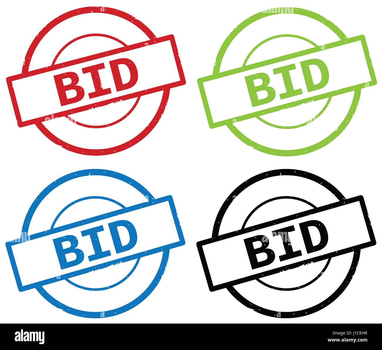 BID text, on round simple stamp sign, in color set Stock Photo - Alamy