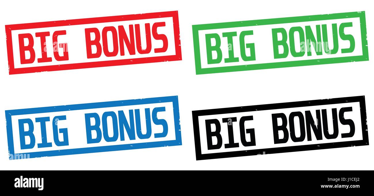 BIG BONUS text, on rectangle border stamp sign, in color set Stock ...