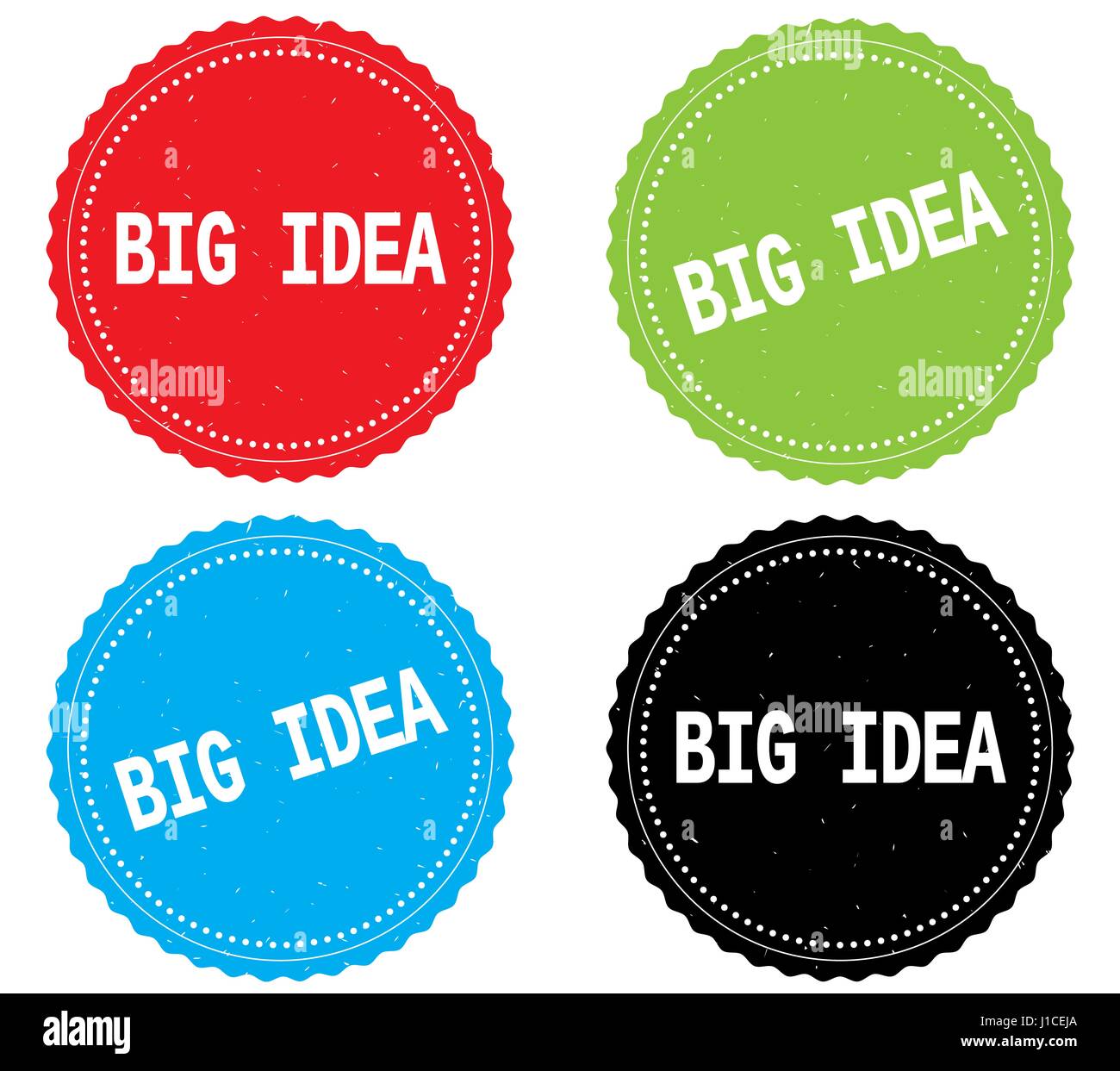 BIG IDEA text, on round wavy border stamp badge, in color set Stock ...