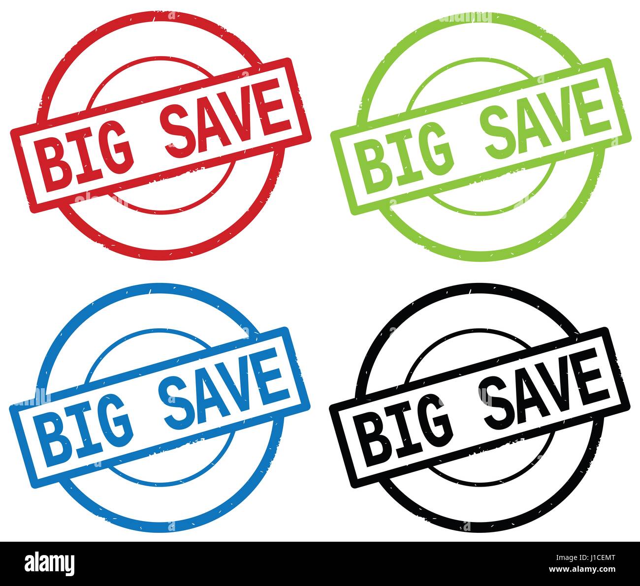 BIG SAVE text, on round simple stamp sign, in color set Stock Photo - Alamy