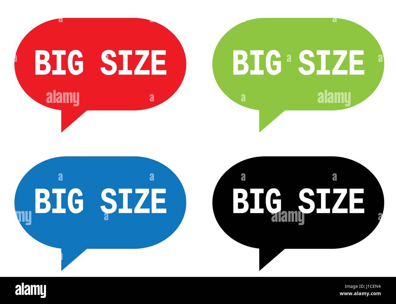 BIG SIZE text, on rectangle speech bubble sign, in color set Stock ...