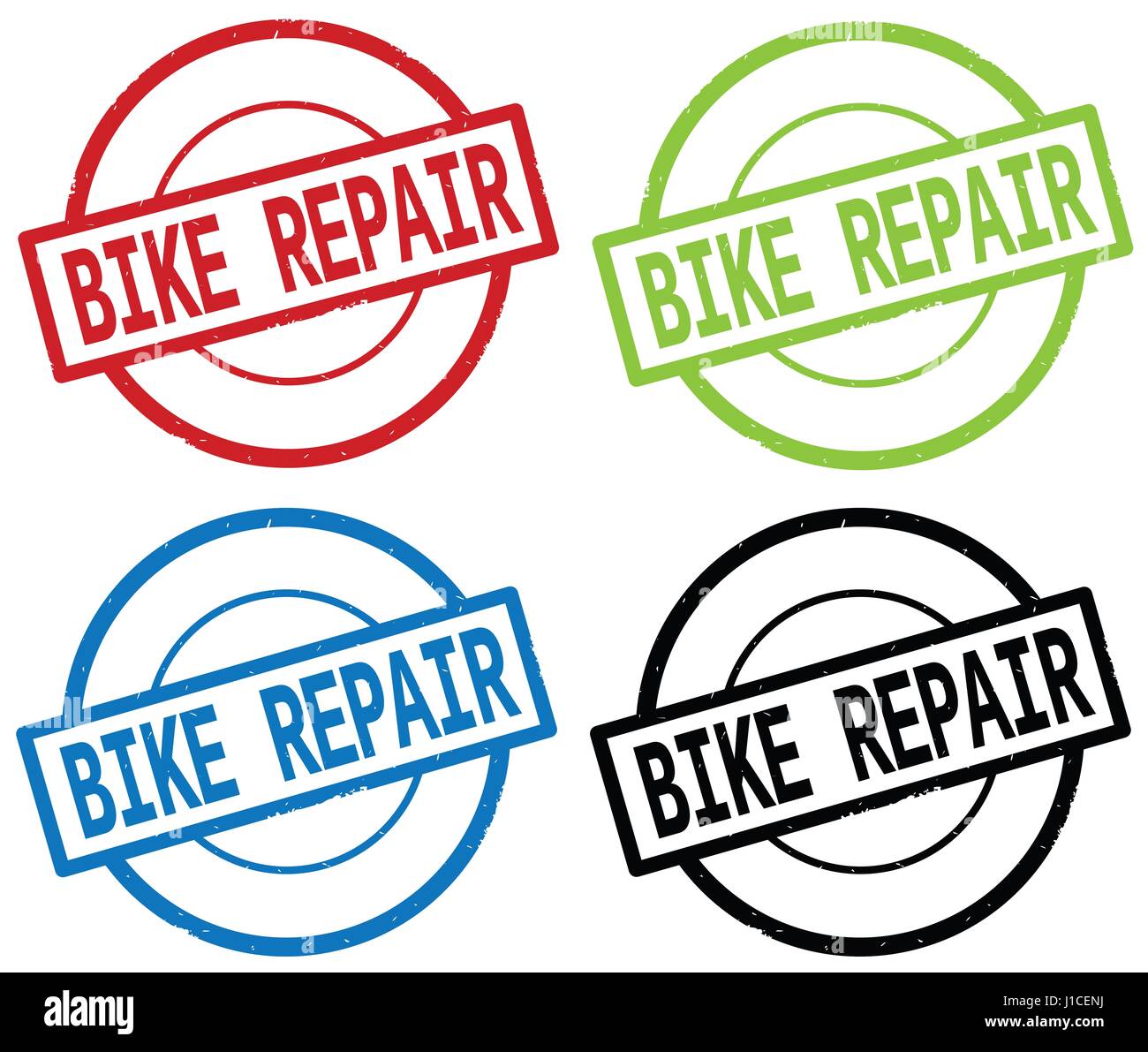 BIKE REPAIR text, on round simple stamp sign, in color set Stock Photo ...