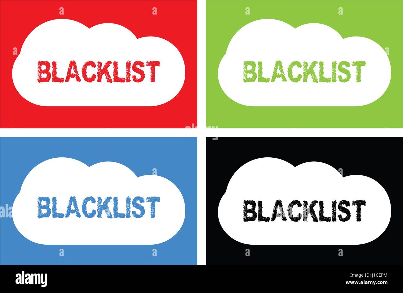 BLACKLIST text, on cloud bubble sign, in color set Stock Photo - Alamy