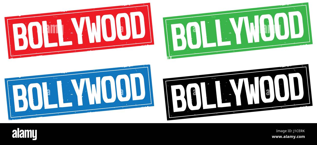 BOLLYWOOD text, on rectangle stamp sign, in color set Stock Photo - Alamy