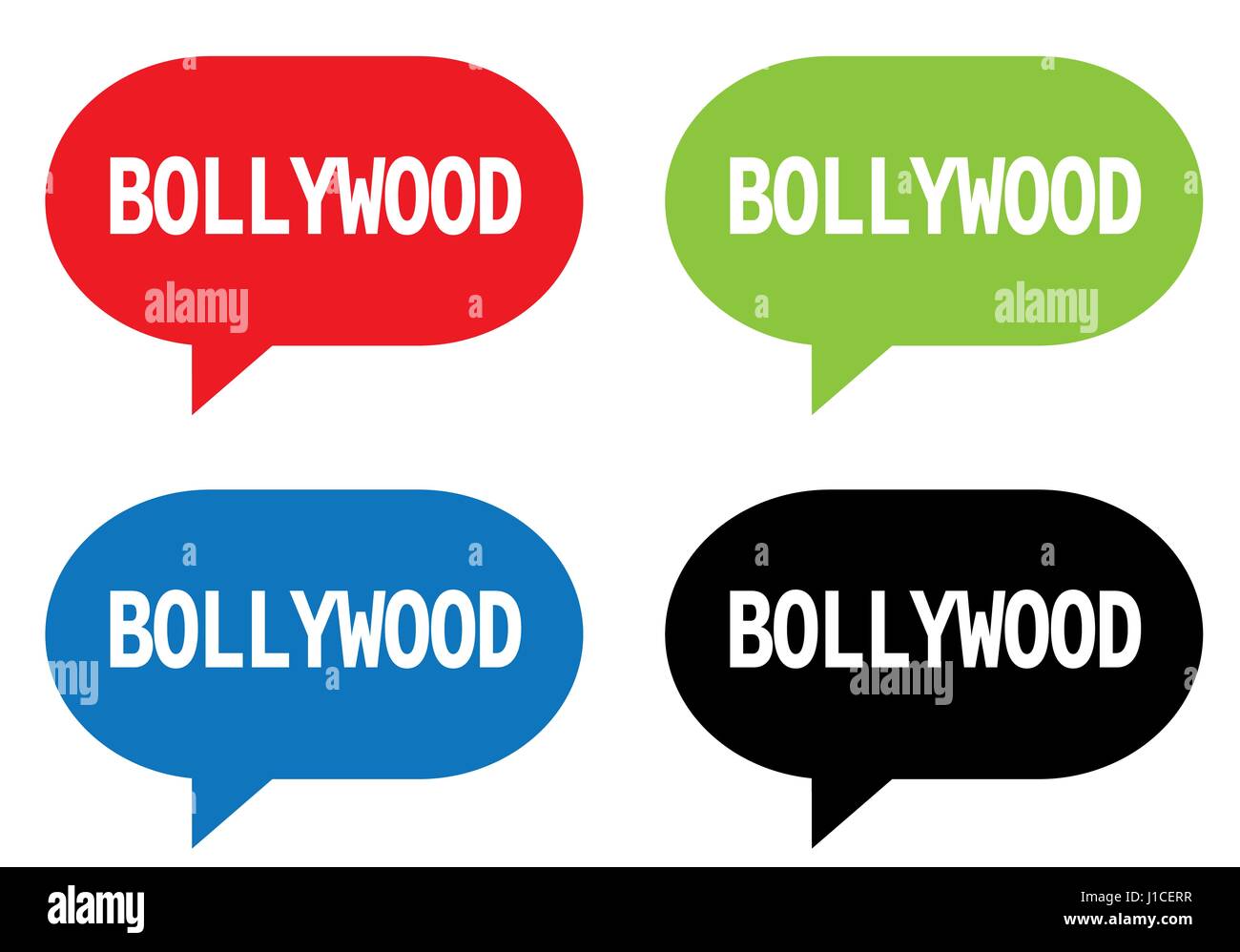 BOLLYWOOD text, on rectangle speech bubble sign, in color set Stock ...