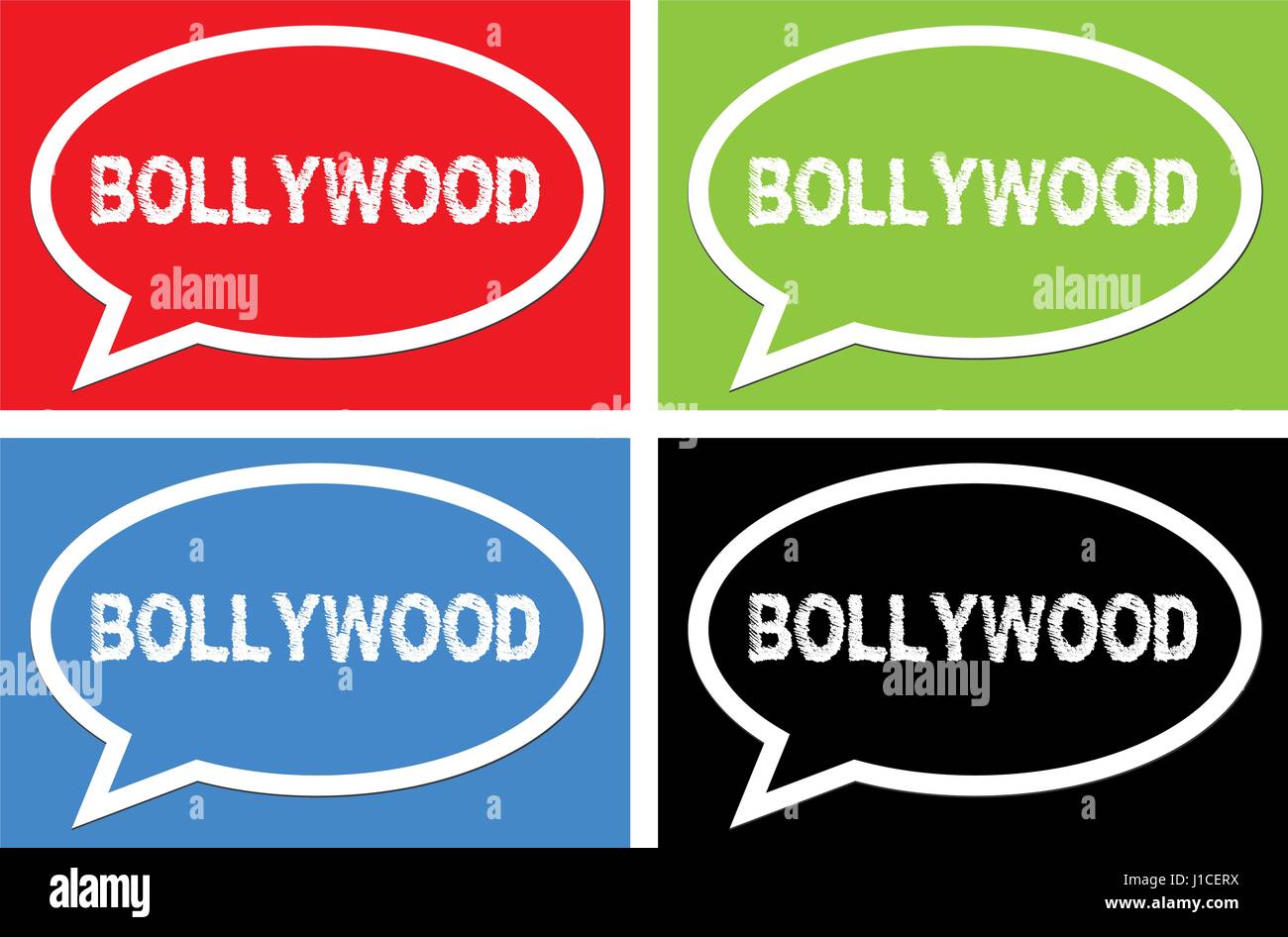 BOLLYWOOD text, on ellipse speech bubble sign, in color set Stock Photo ...