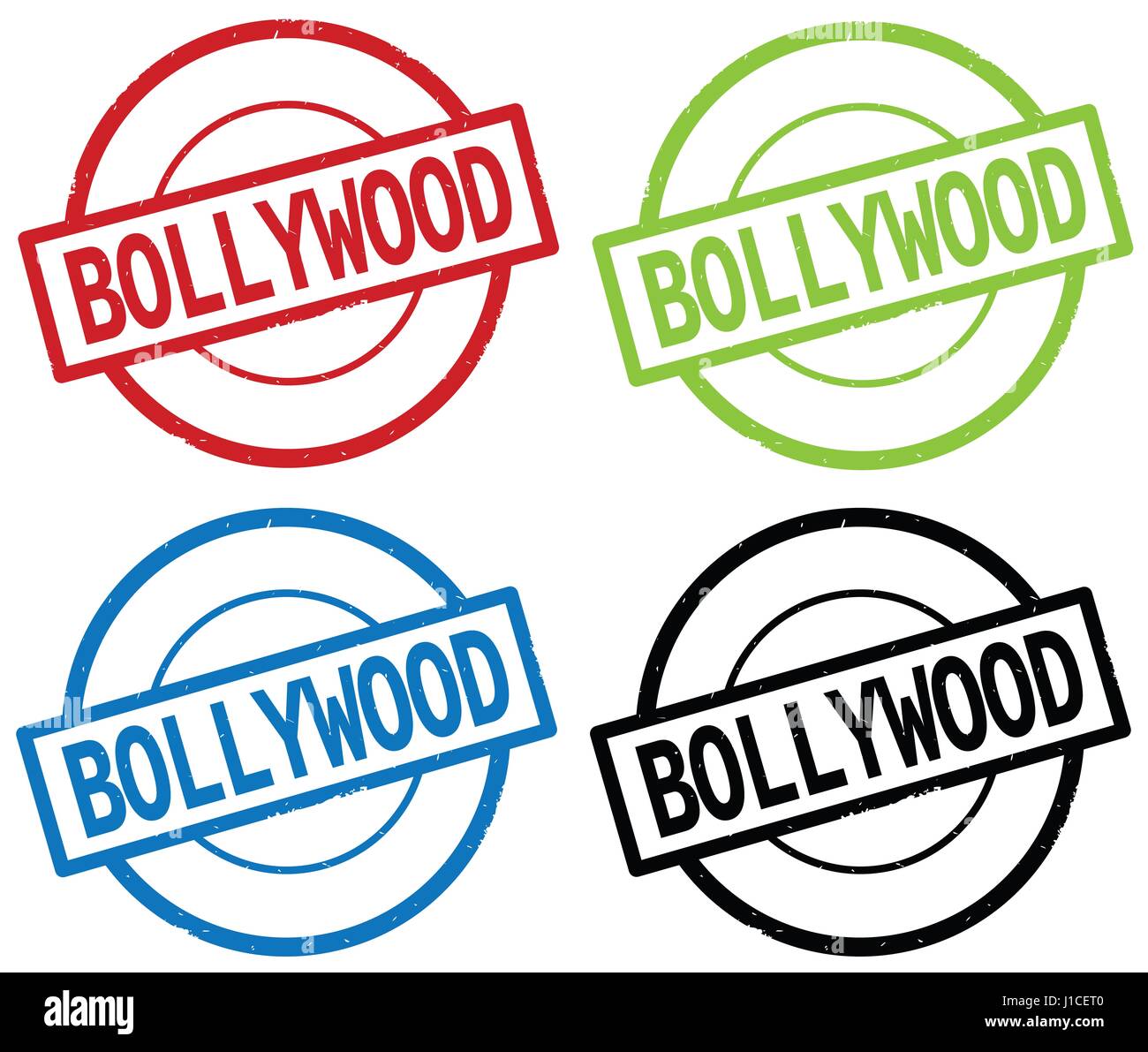 BOLLYWOOD text, on round simple stamp sign, in color set Stock Photo ...
