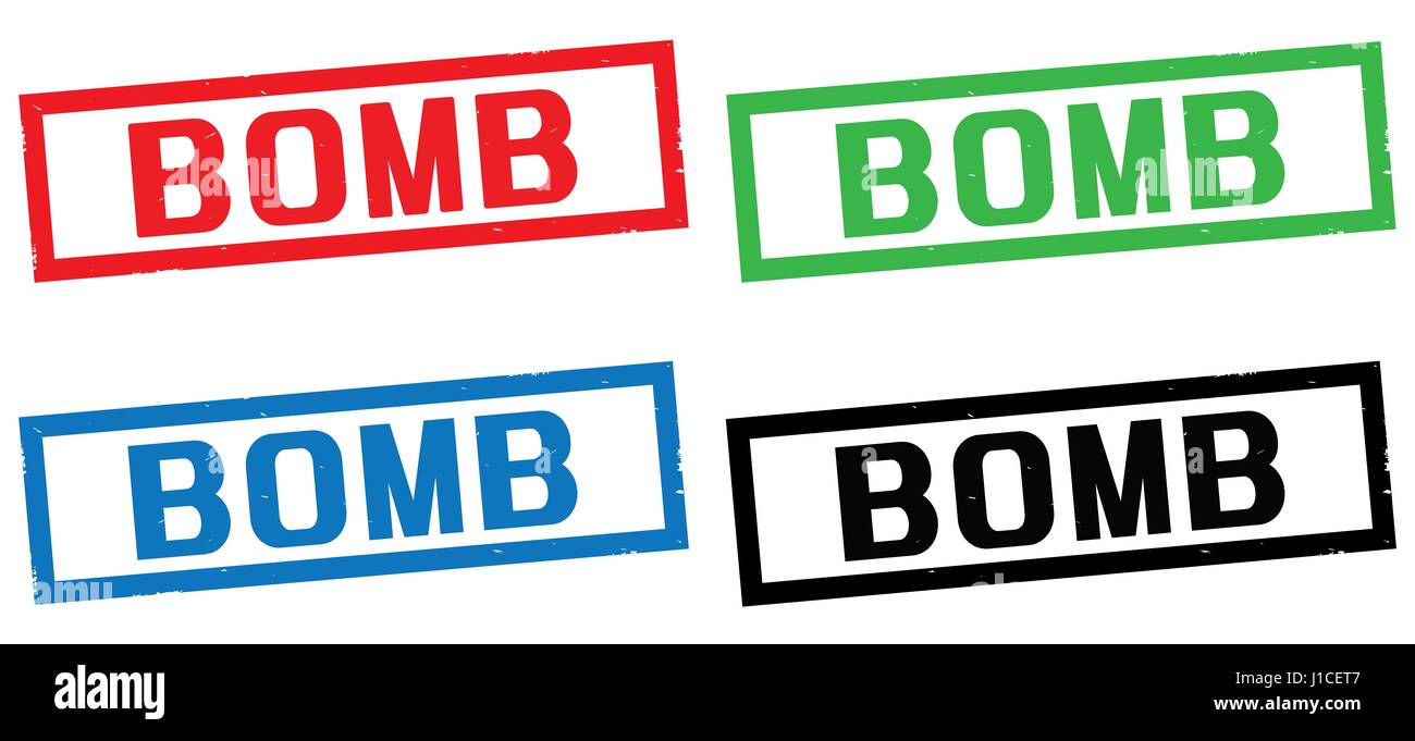 BOMB text, on rectangle border stamp sign, in color set Stock Photo - Alamy