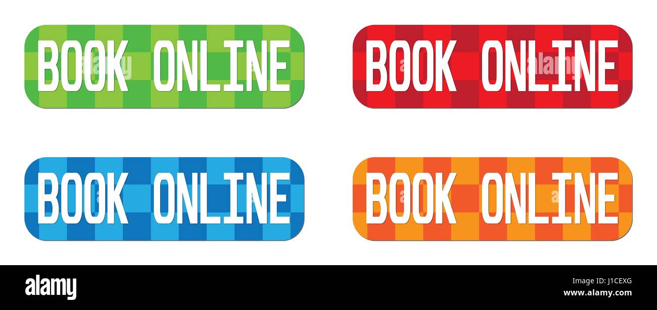 BOOK ONLINE text, on rectangle, zig zag pattern stamp sign, in color ...