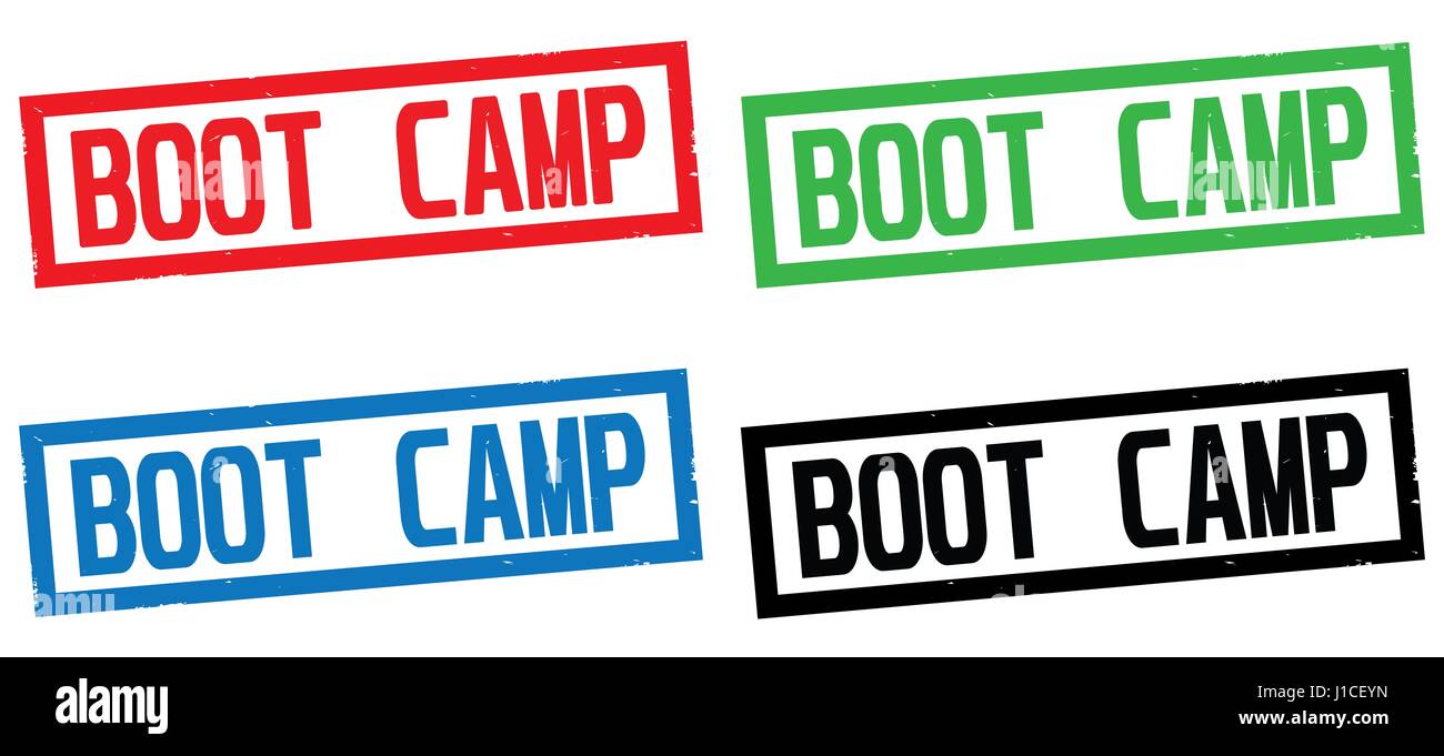 BOOT CAMP text, on rectangle border stamp sign, in color set Stock ...