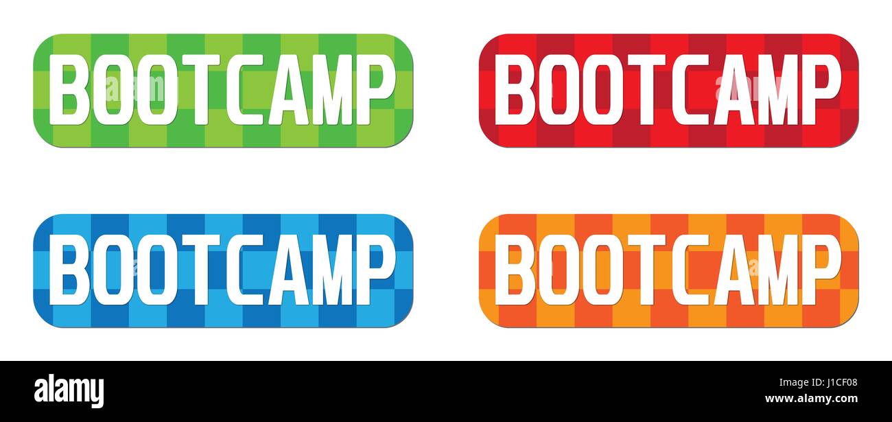 BOOTCAMP text, on rectangle, zig zag pattern stamp sign, in color set ...