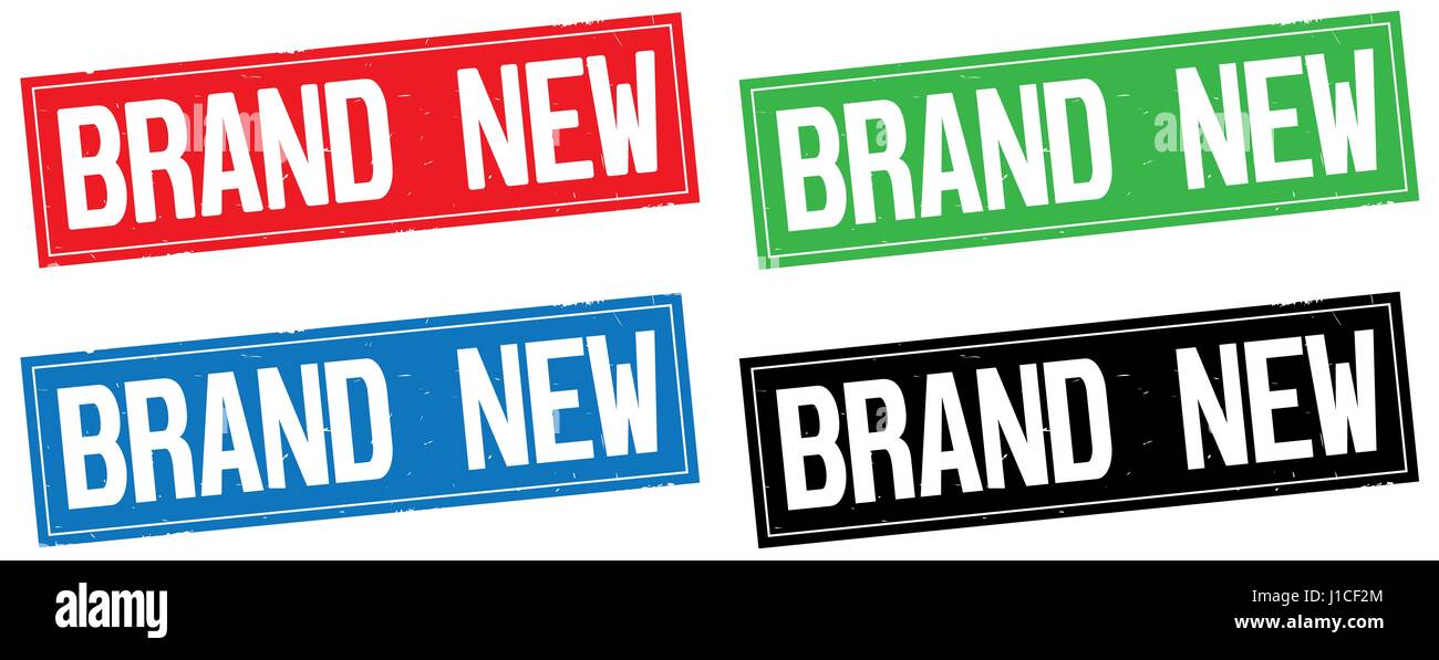 BRAND NEW text, on rectangle stamp sign, in color set Stock Photo - Alamy