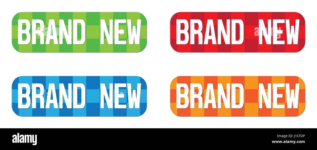 BRAND NEW text, on rectangle, zig zag pattern stamp sign, in color set ...