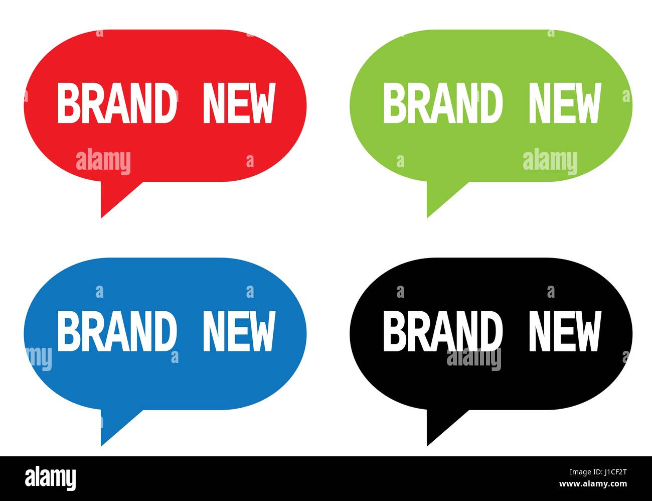 BRAND NEW text, on rectangle speech bubble sign, in color set Stock ...