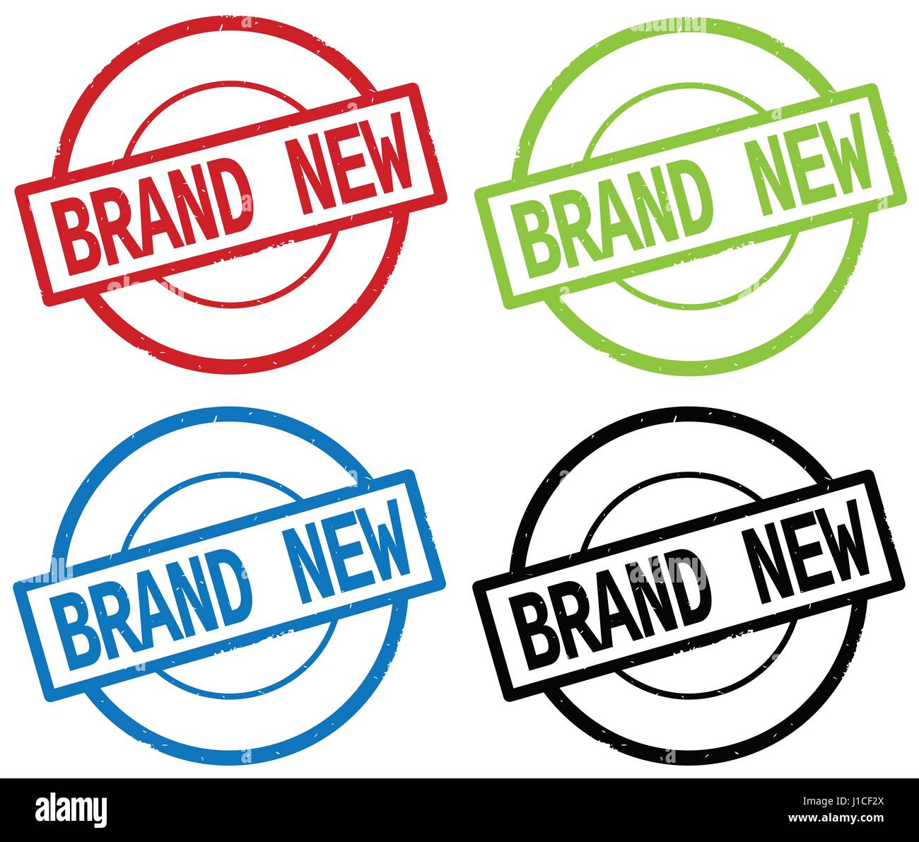 BRAND NEW text, on round simple stamp sign, in color set Stock Photo ...